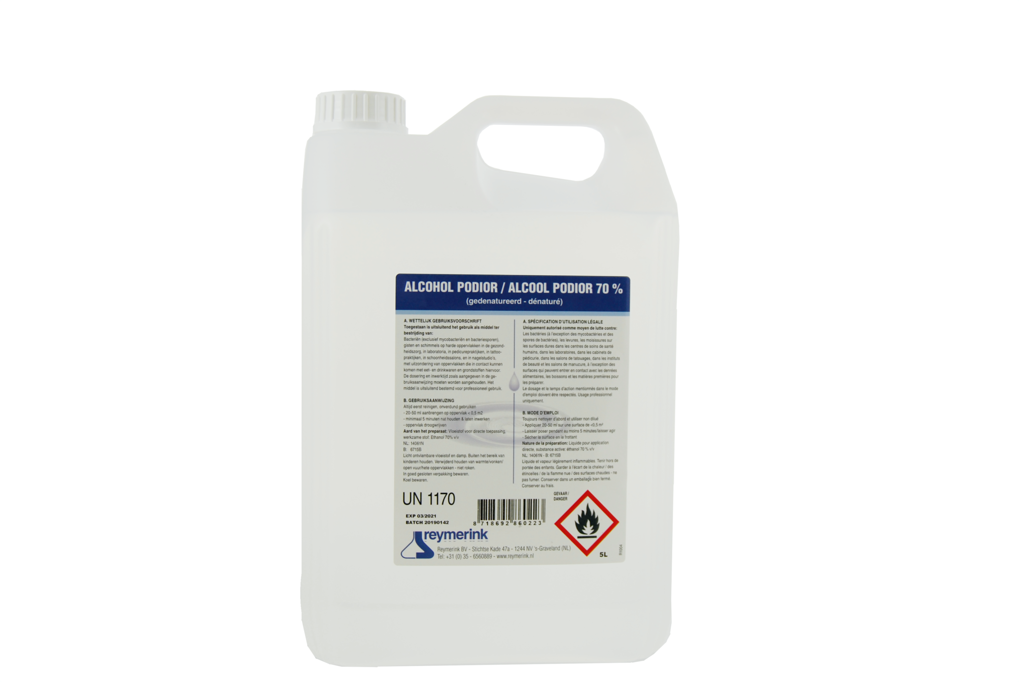 Reymerink Alcohol 70% voor desinfectie 5 liter – Ginkel's Cosmetics
